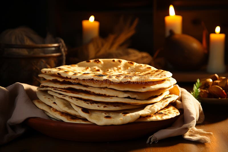 Stack of Traditional Naan Bread on the Table Isolated on Served Table ...