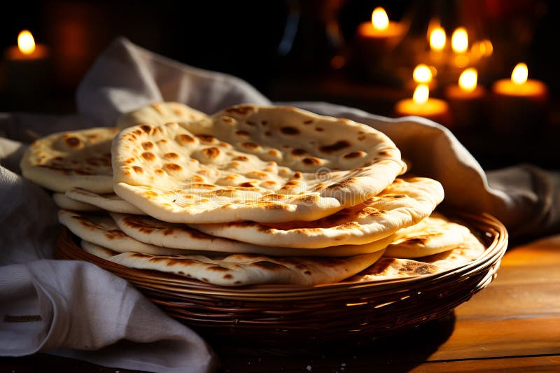 Stack of Traditional Naan Bread on the Table Isolated on Served Table ...