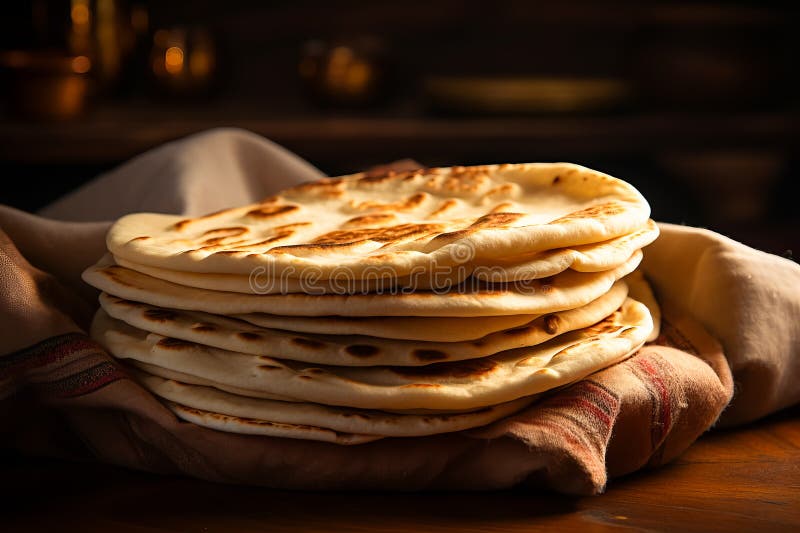 Stack of Traditional Naan Bread on the Table Isolated on Served Table ...