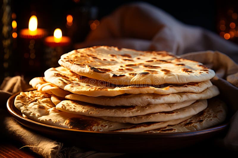 Stack of Traditional Naan Bread on the Table Isolated on Served Table ...