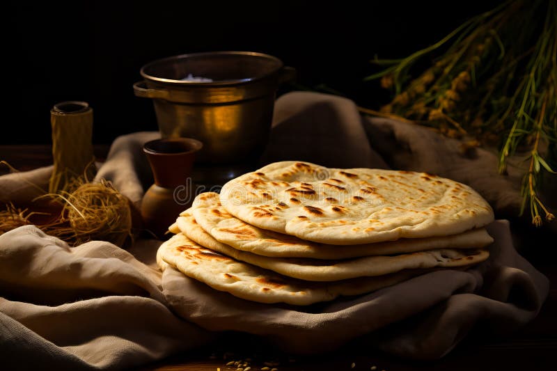Stack of Traditional Naan Bread on the Table on Served Table. Pita ...