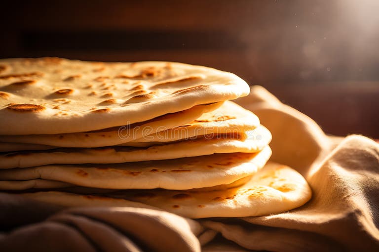 Stack of Traditional Naan Bread on the Table on Served Table. Pita ...