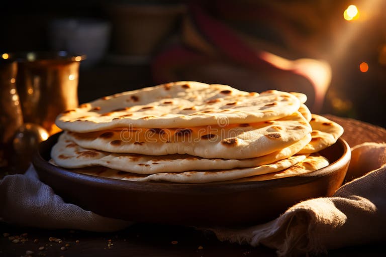 Stack of Traditional Naan Bread on the Table on Served Table. Pita ...