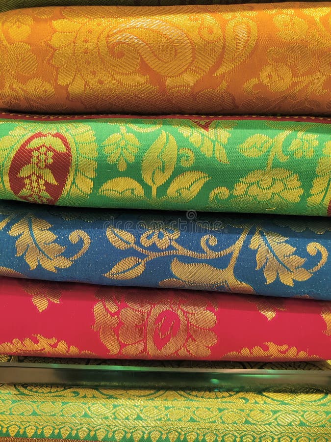 Stack of Traditional Sari in India Stock Photo - Image of garment ...