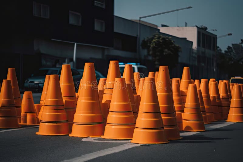 A Stack of Traffic Cones, Ready for a Construction Zone Stock ...