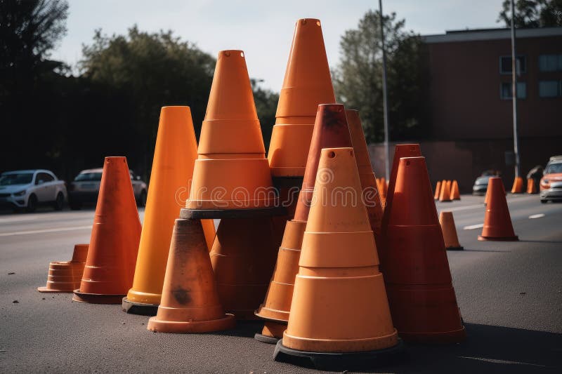 A Stack of Traffic Cones, Ready for a Construction Zone Stock ...