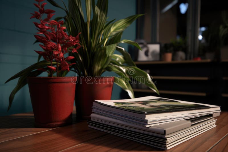 Stack of Training Manuals Next To a Decorative Plant Stock Photo ...