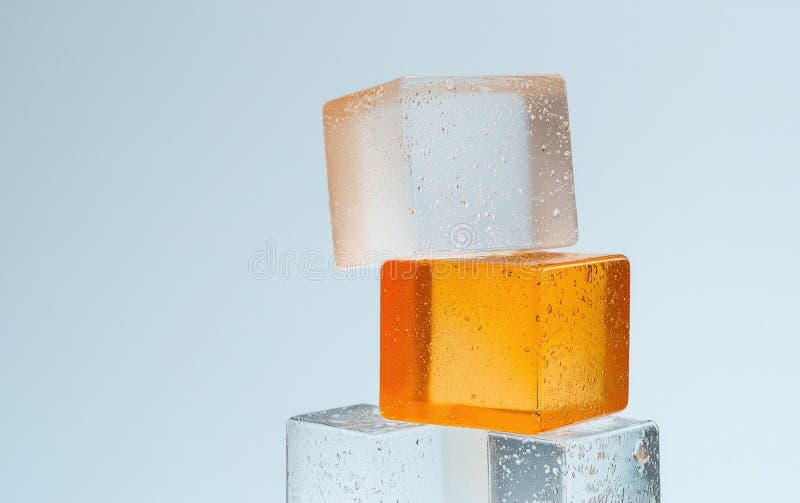 Stack of Translucent Cubes with Glitter on Light Blue Background Stock ...