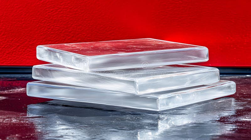 Stack of Translucent Glass Blocks on Red Background Stock Photo Stock ...