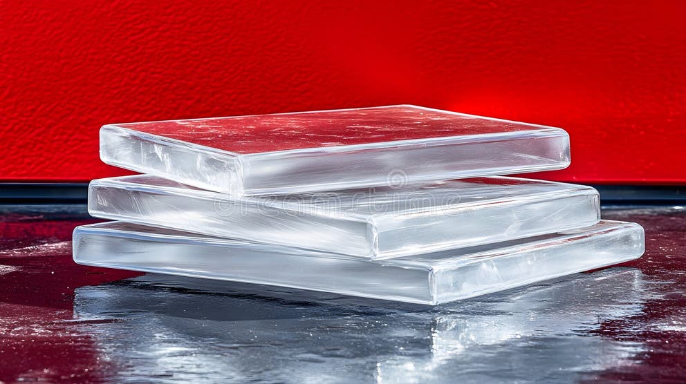 Stack of Translucent Glass Blocks on Red Background Stock Photo Stock ...