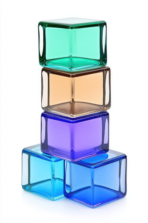 Stack of Translucent Glass Cubes in Teal, Amber, Purple and Blue Stock ...