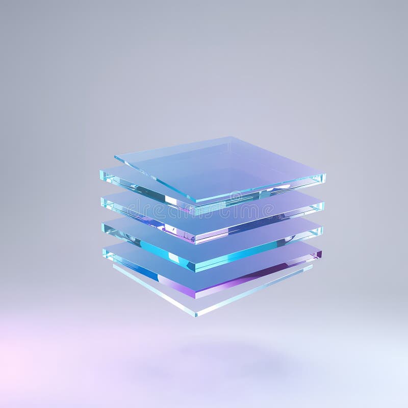 Stack of Translucent Iridescent Square Panes Floating Against a ...