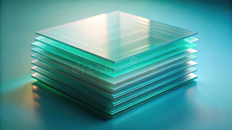 Stack of Translucent Teal Glass Panels on a Smooth Surface Abstract ...
