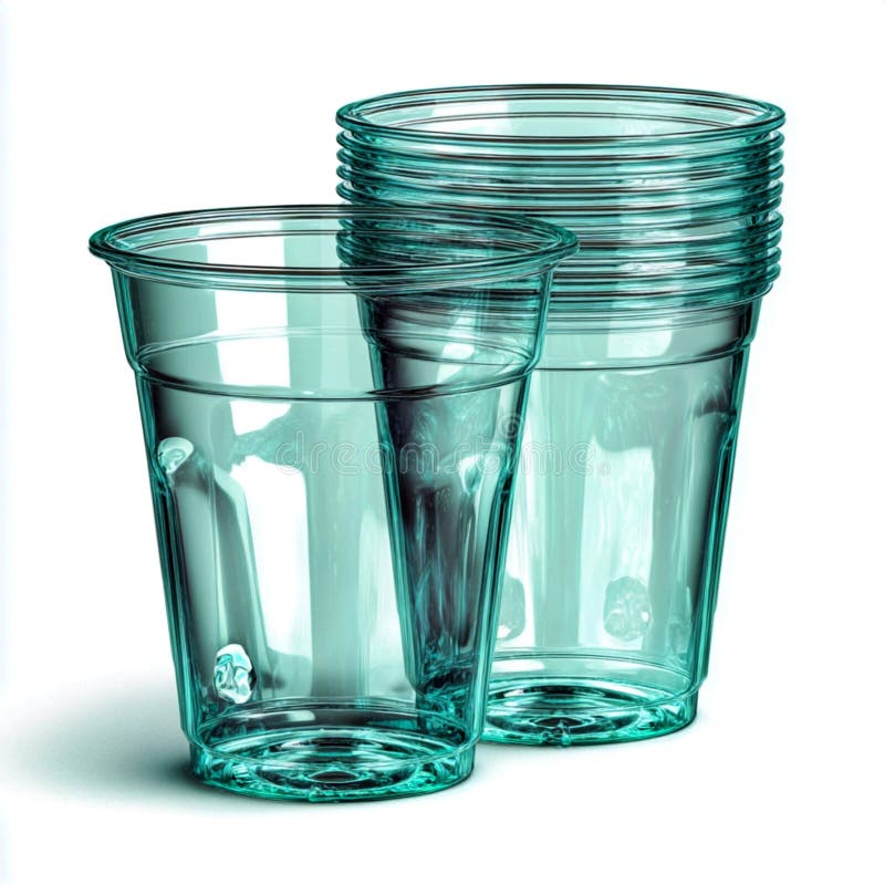 Stack of Translucent Turquoise Plastic Cups on White Surface Stock ...
