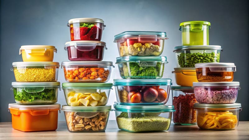 A Stack of Transparent Food Storage Containers Filled with Various ...