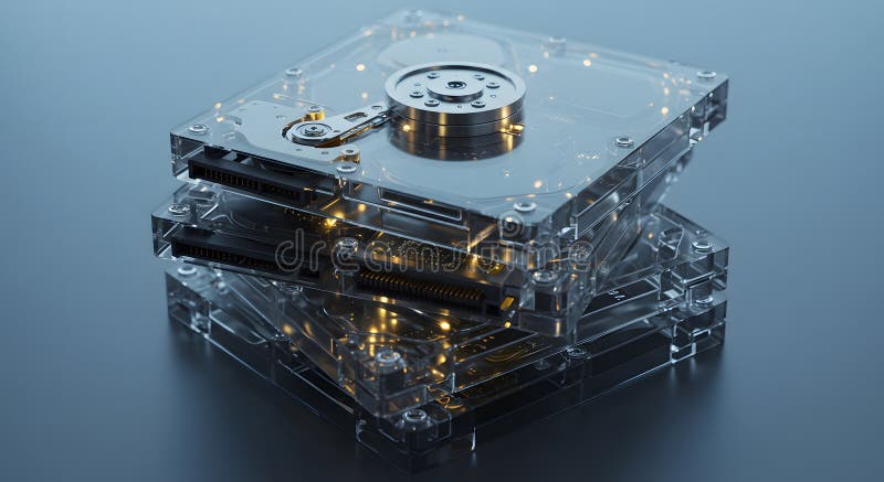Stack of Transparent Hard Drives Showing Internal Components Technology ...