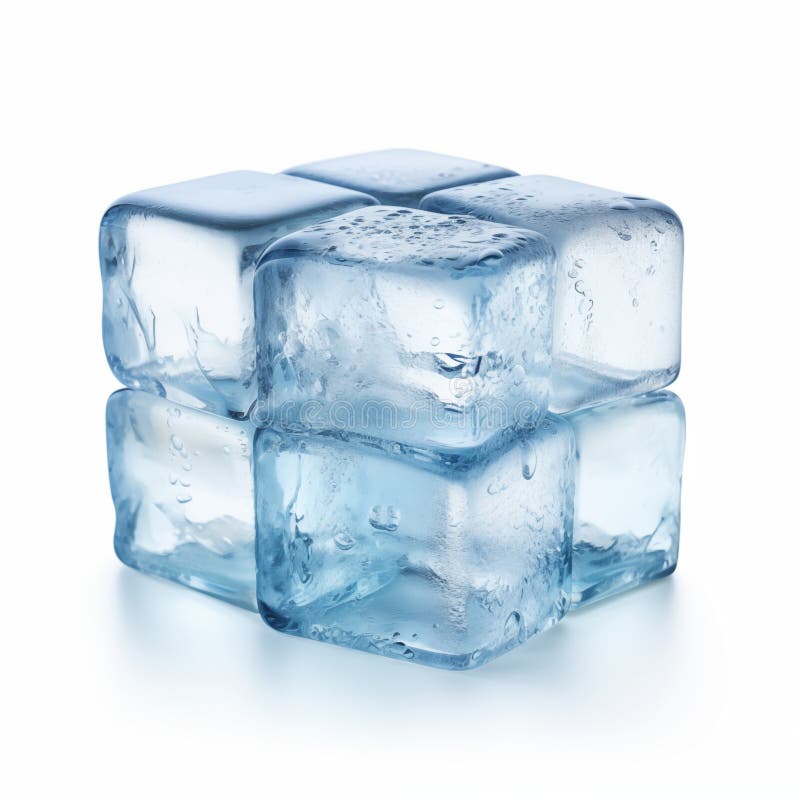 Stack of Transparent Ice Cubes with Water Droplets on White Background ...
