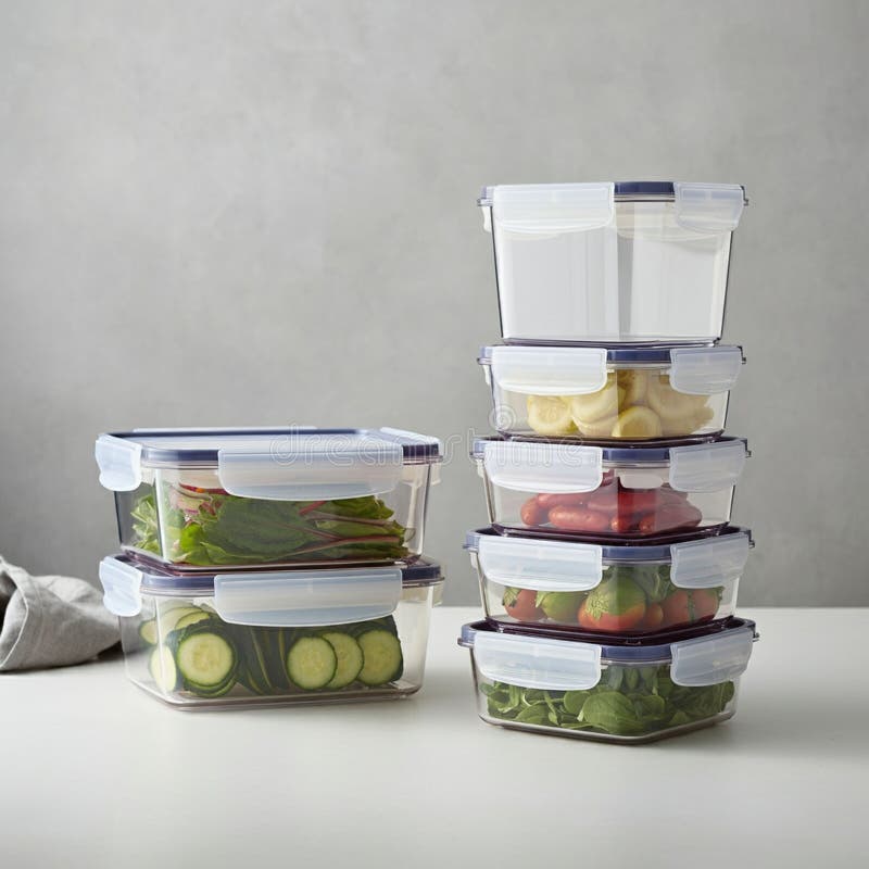 Stack of Transparent Plastic Food Storage Containers Arranged on a ...