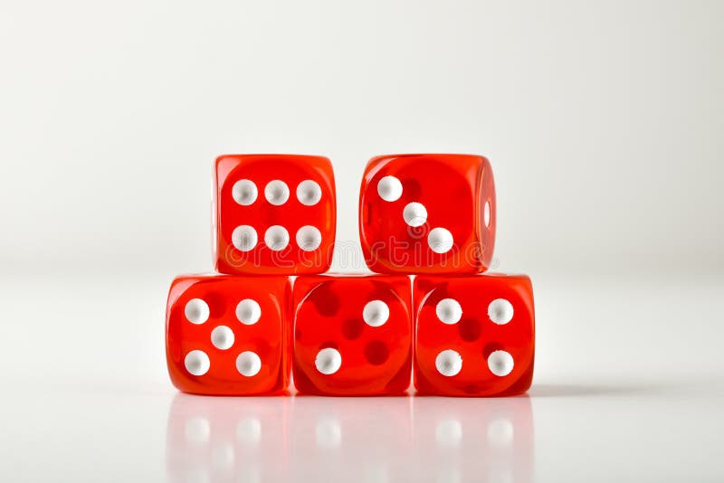 Stack of Transparent Red Gambling Dice on White Reflected Table Stock ...