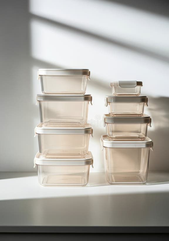 Stack of Transparent Storage Containers with Lids in Soft Lighting ...