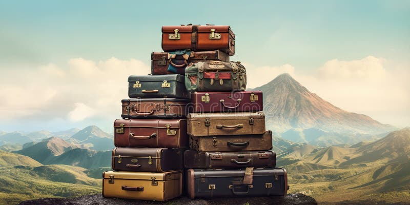 Stack of Travel Suitcases with Landscape, Concept of Central ...