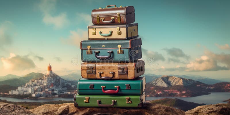 Stack of Travel Suitcases with Landscape, Concept of Central ...