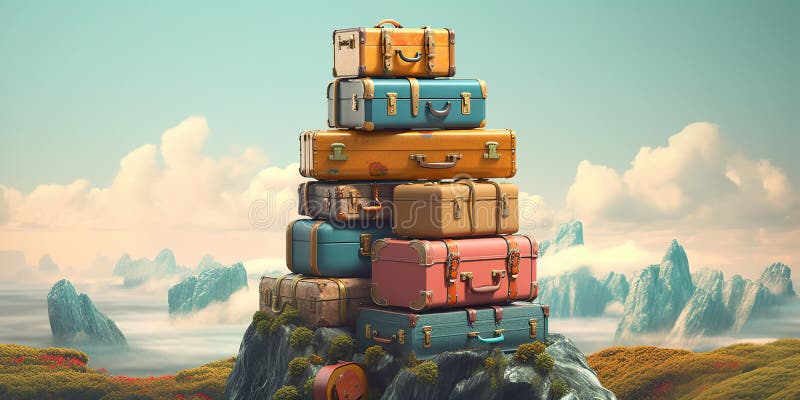 Stack of Travel Suitcases with Landscape, Concept of Central ...