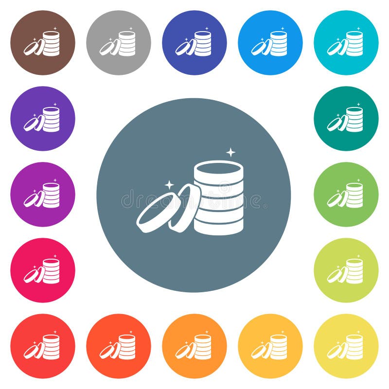 Stack of Treasure Flat White Icons on Round Color Backgrounds Stock ...
