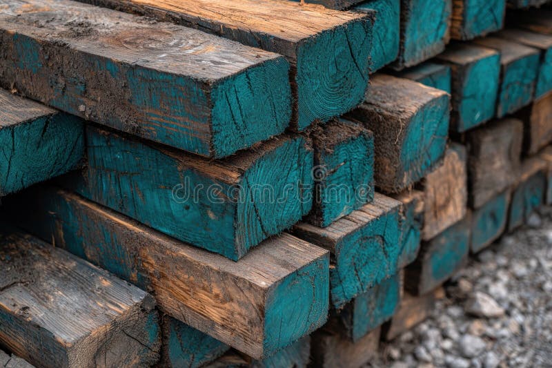 Stack of Treated Lumber with Blue Ends. Stock Illustration ...