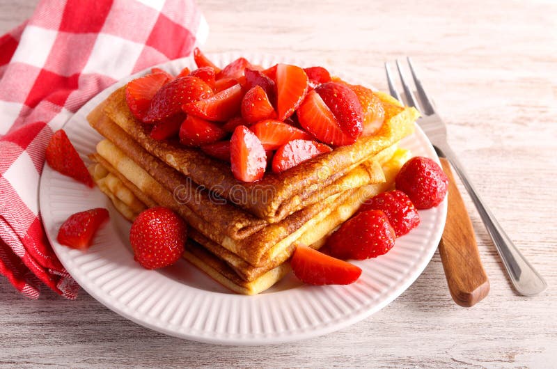 Stack of Triangle Folded Crepes with Strawberry Stock Photo - Image of ...