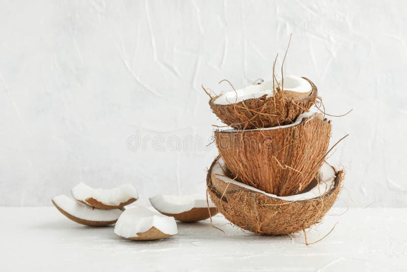 Stack Tropical Coconut on Wooden Table Stock Photo - Image of holidays ...