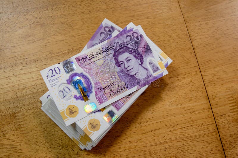 Stack of Twenty-Pound Banknotes on Wooden Table Stock Image - Image of ...