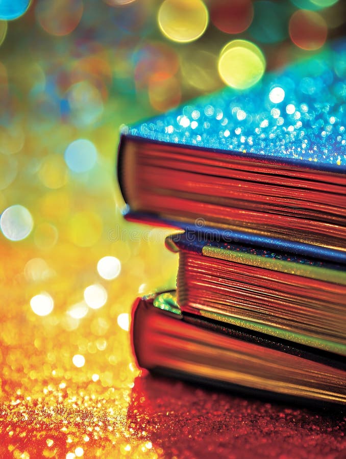 A Stack of Two Books with Red Edges and Glittery Covers on a Glittery ...