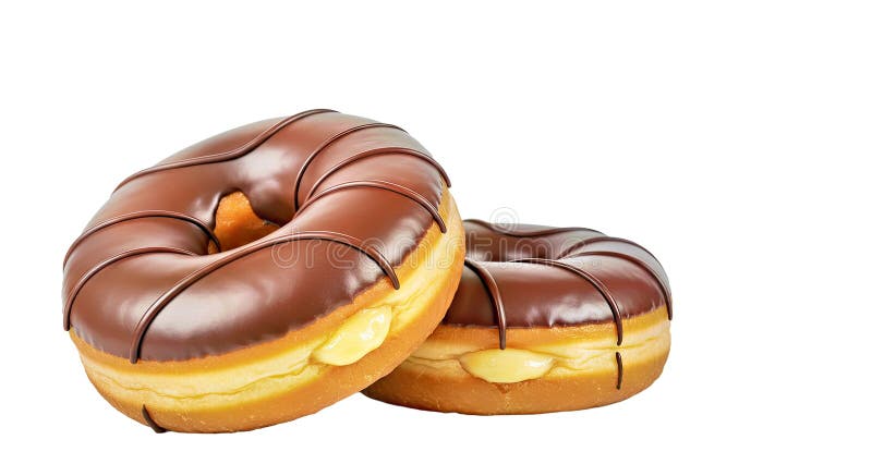 Stack of Two Boston Cream Doughnuts Offset Top Donut Off Center ...