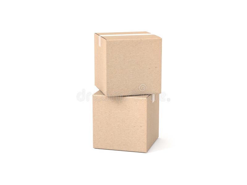Stack of Two Brown Cardboard Boxes Mockup Isolated on White Stock ...
