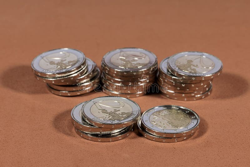 Stack of Two Euro Coins Minted in Spain Stock Image - Image of stack ...