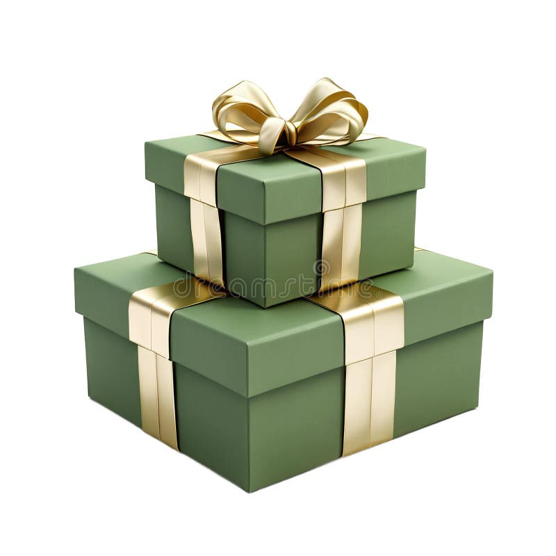 A Stack of Two Green Luxury Gift Present Boxes with Shiny Satin Ribbon ...