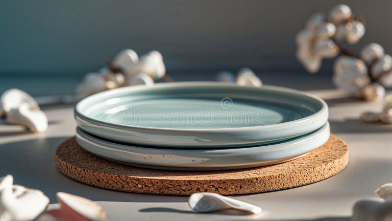 Photorealistic Image of a Ceramic Coaster Set with Cork Backing in a ...