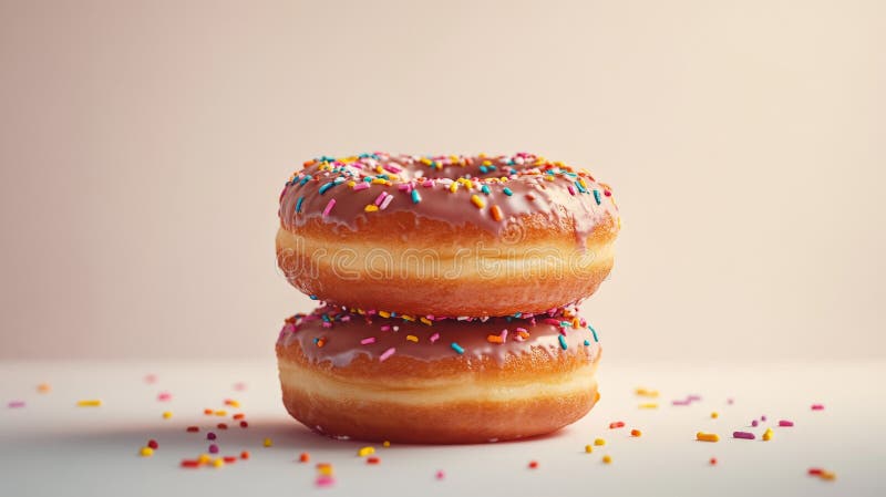 Stack of Two Pink Iced Donuts with Sprinkles on Light Background Stock ...