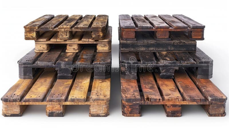 A Stack of Two Sets of Four Wooden Pallets, One Set is Light Wood with ...