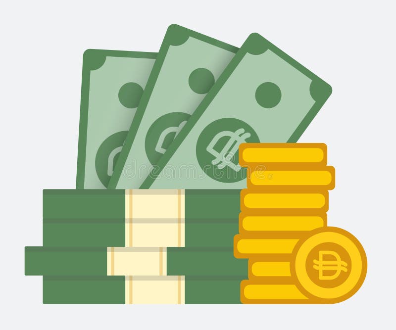 Stack of UAE Dirham Banknotes and Gold Coins in Flat Vector Style ...