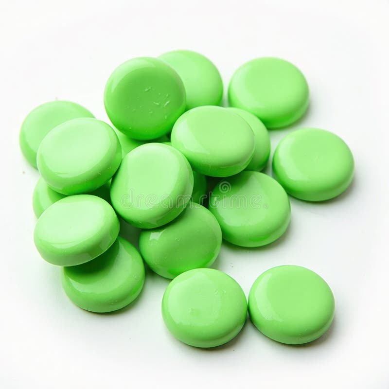 A Stack of Uniform, Round, Glossy Green Candies on a Plain White ...