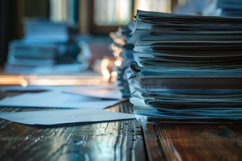 Stack of Unsorted Paperwork Sitting on a Desk in an Office Stock Photo ...
