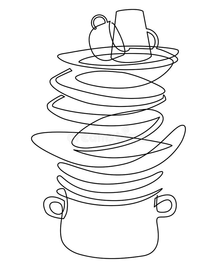 Stack of Unwashed Dishes. Still Life on the Kitchen Table. Continuous ...