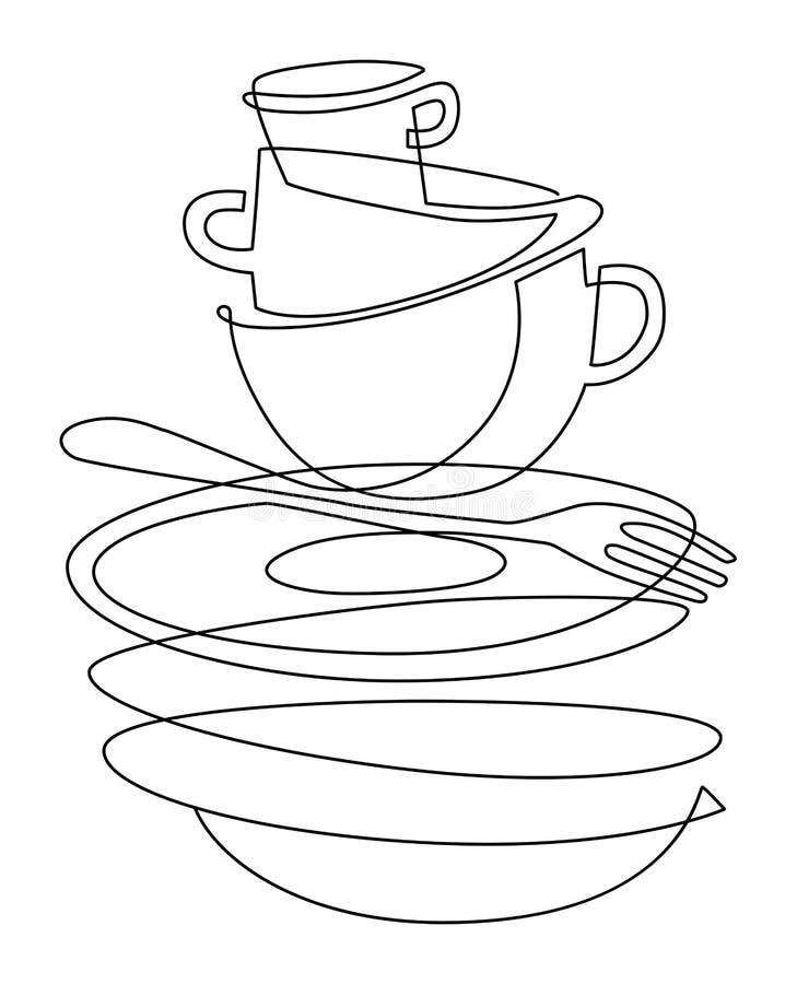 Stack of Unwashed Dishes. Still Life on the Kitchen Table. Continuous ...