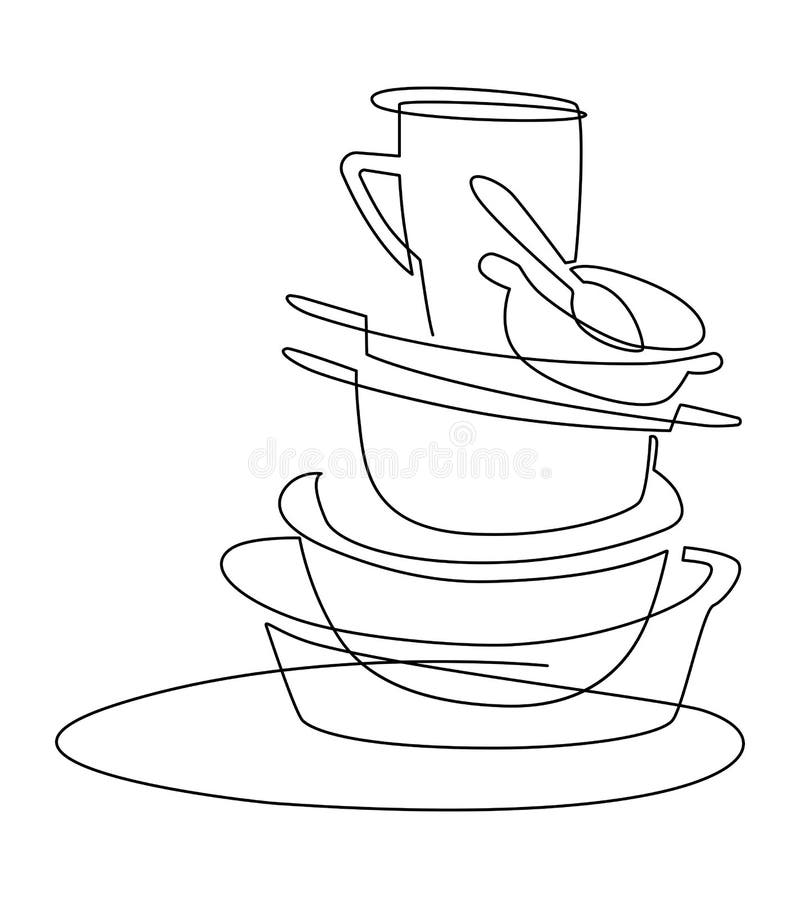 Stack of Unwashed Dishes. Still Life on the Kitchen Table. Continuous ...