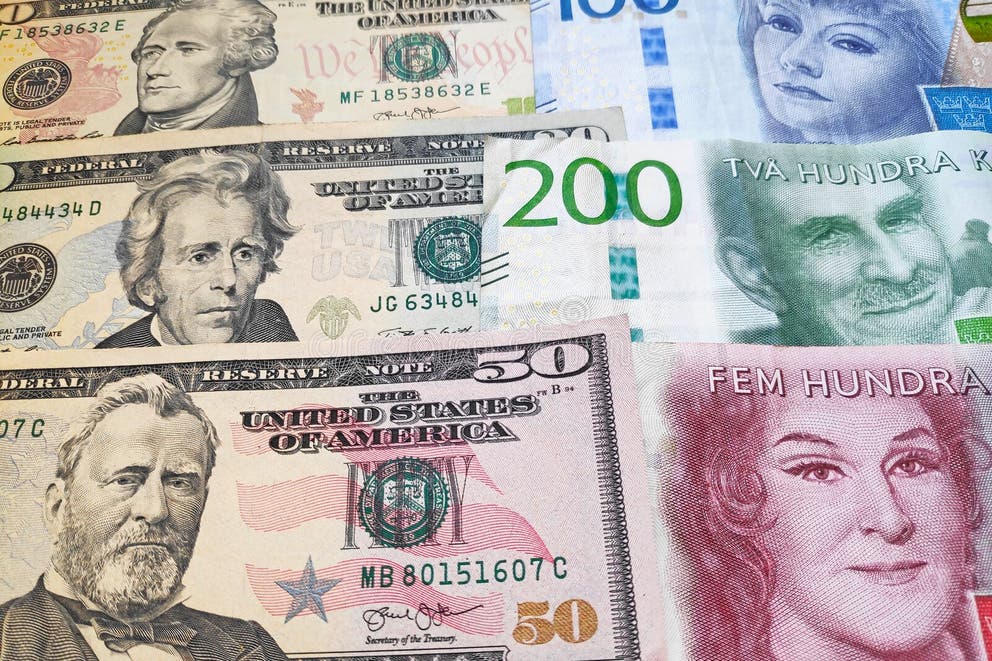 Stack of US Dollars and Swedish Krona Stock Image - Image of global ...