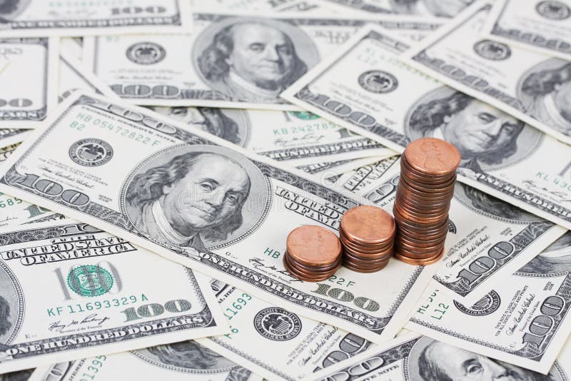 Stack US Pennies in an Ascending Bar Graph on Background with Money ...