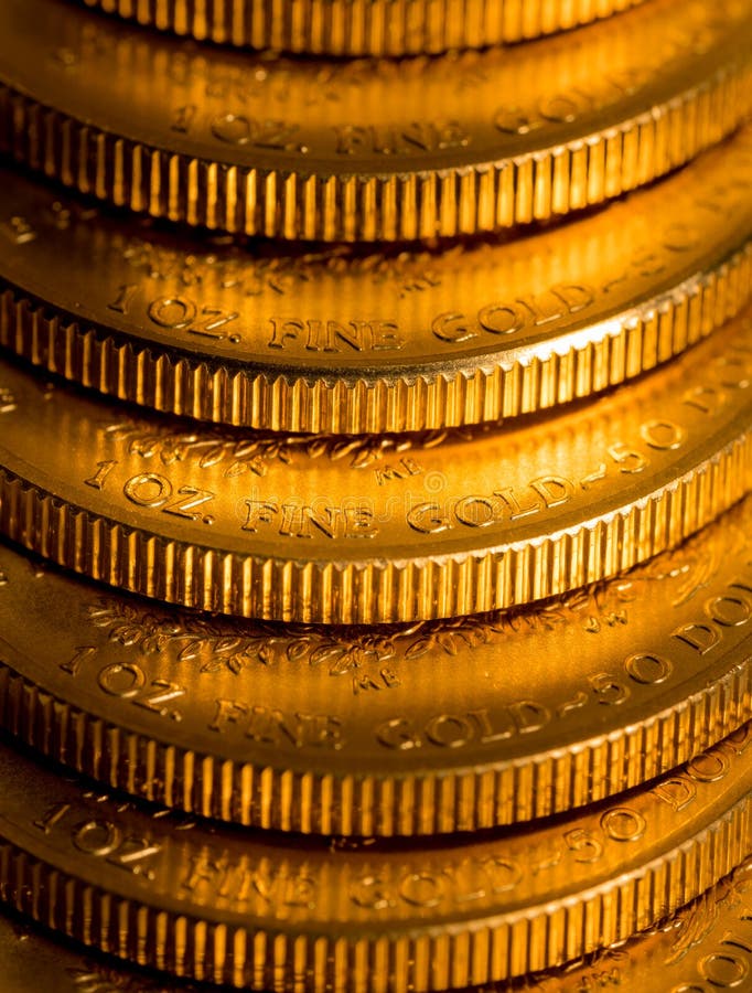 Stack of Ten Pure Gold Coins Stock Photo - Image of invest, currency ...