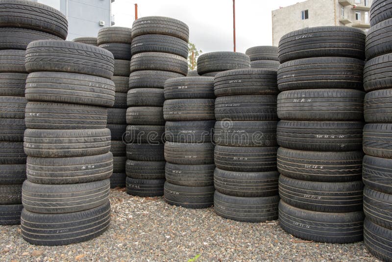 Stack of used car tires stock photo. Image of recycle - 205531738